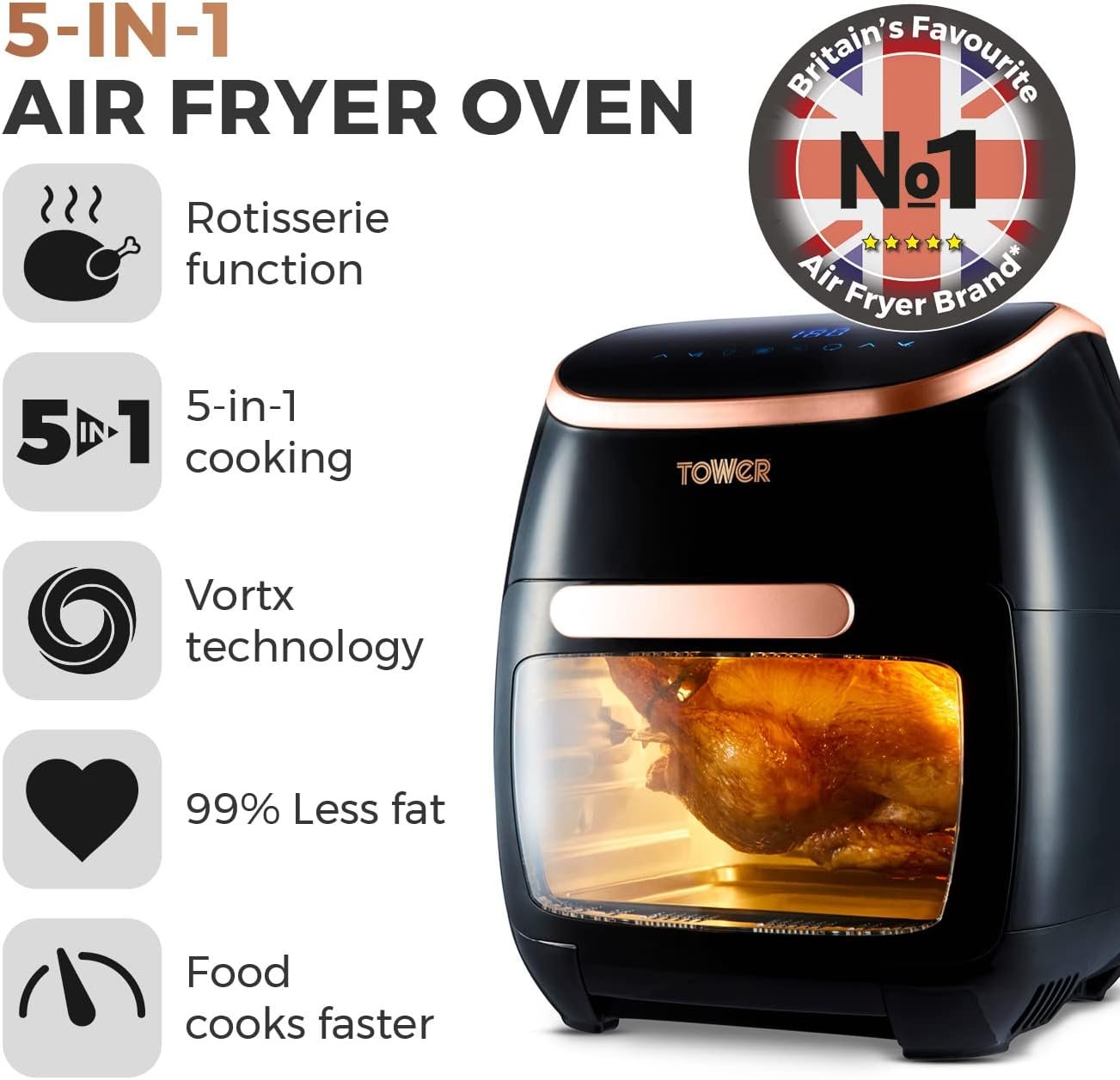 Tower T17039RGB Xpress Pro 5-in-1 Digital Air Fryer Oven with Rapid Air ...